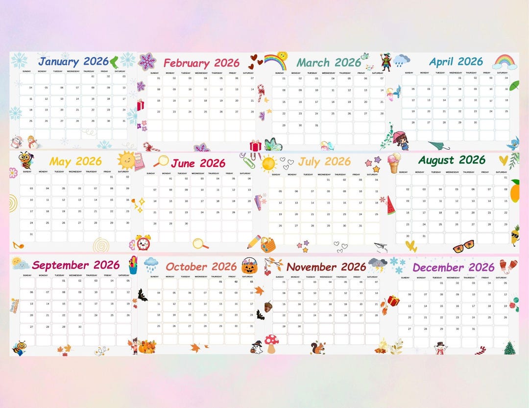 Editable 2026 Kids Calendar | Cute Monthly Planner | Canvatemplate ...