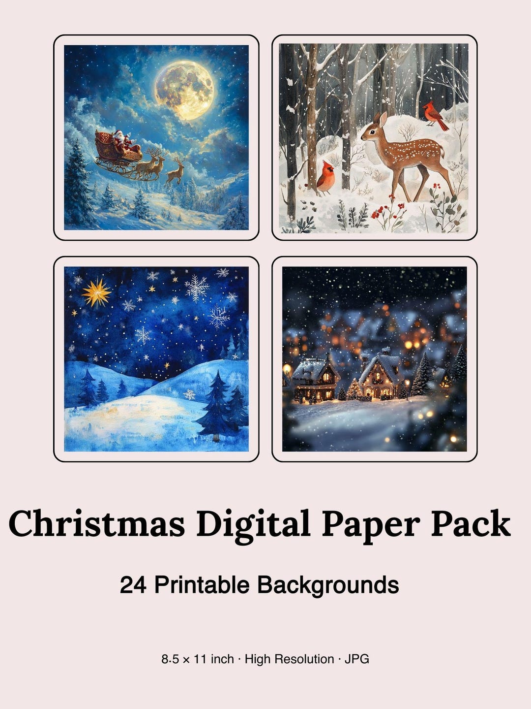Christmas Digital Paper Pack | 24 Printable Backgrounds | 8.5x11 Inch ...