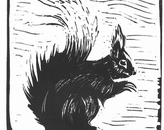 Squirrel Lino Print | Etsy