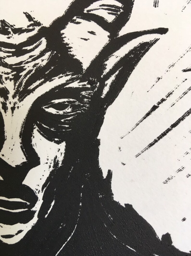 Gothic God Pan Lino Print / Satyr / Faun / Devil / Wicca / Folk Tale ...