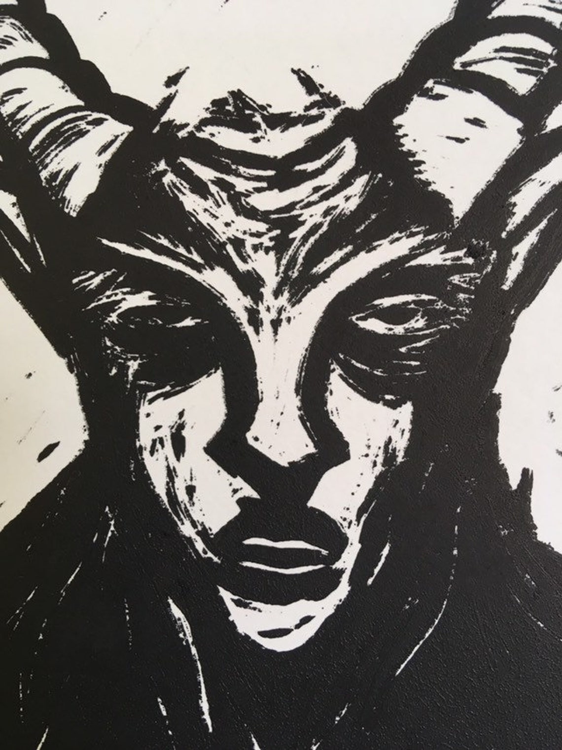 Gothic God Pan Lino Print / Satyr / Faun / Devil / Wicca / Folk Tale ...