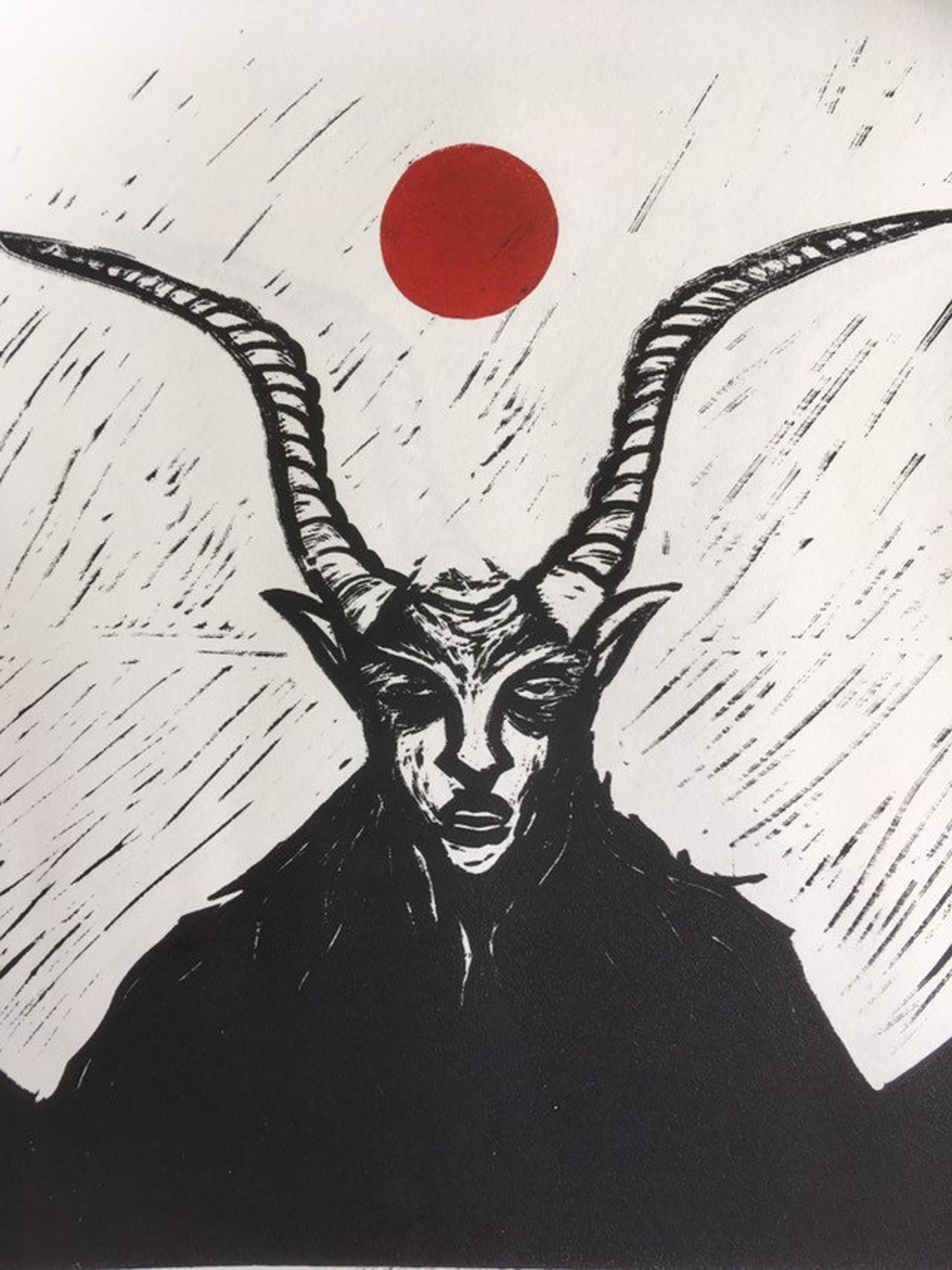 Gothic God Pan Lino Print / Satyr / Faun / Devil / Wicca / Folk Tale ...