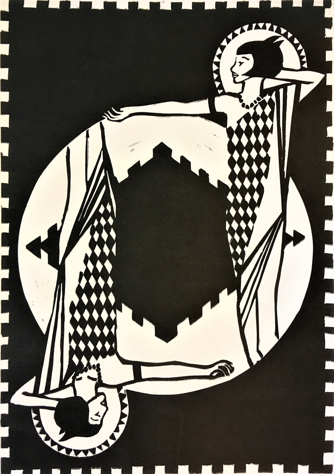 Original Art Deco Lino Print / Geometric / Chess / Wall Art / Vintage ...