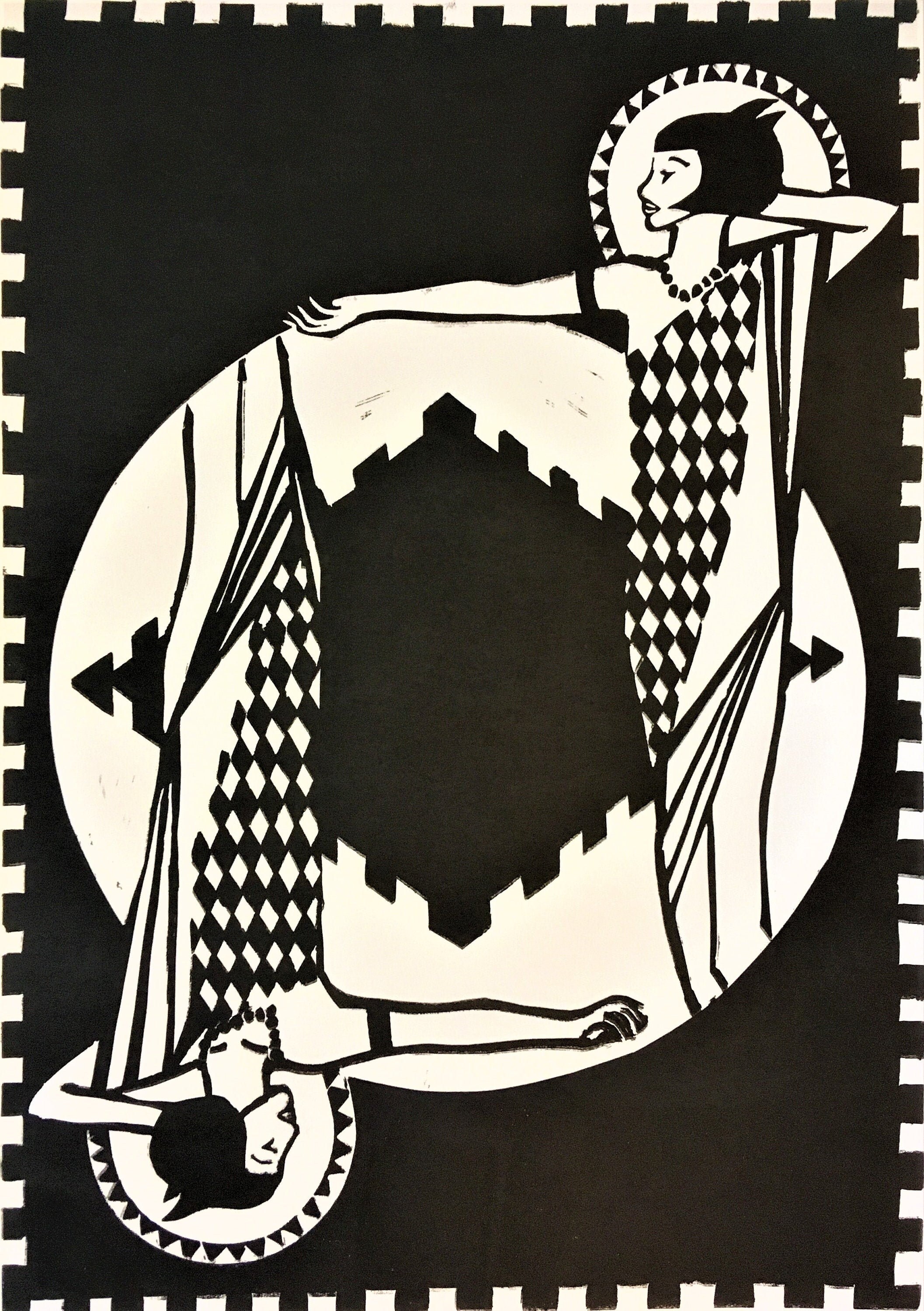 Original Art Deco Lino Print / Geometric / Chess / Wall Art / Vintage ...