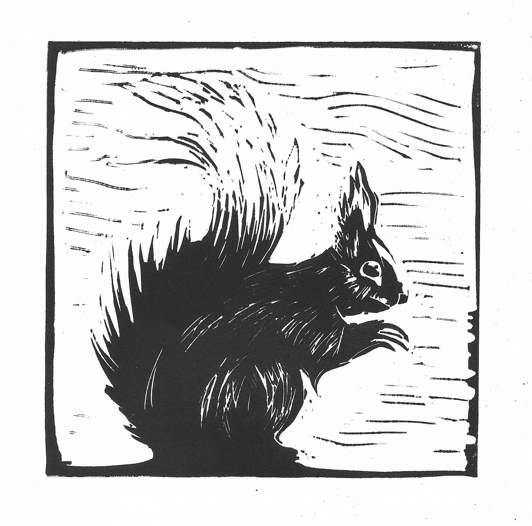 Prints Wood & Linocut Prints Red Squirrel Original lino print with ...
