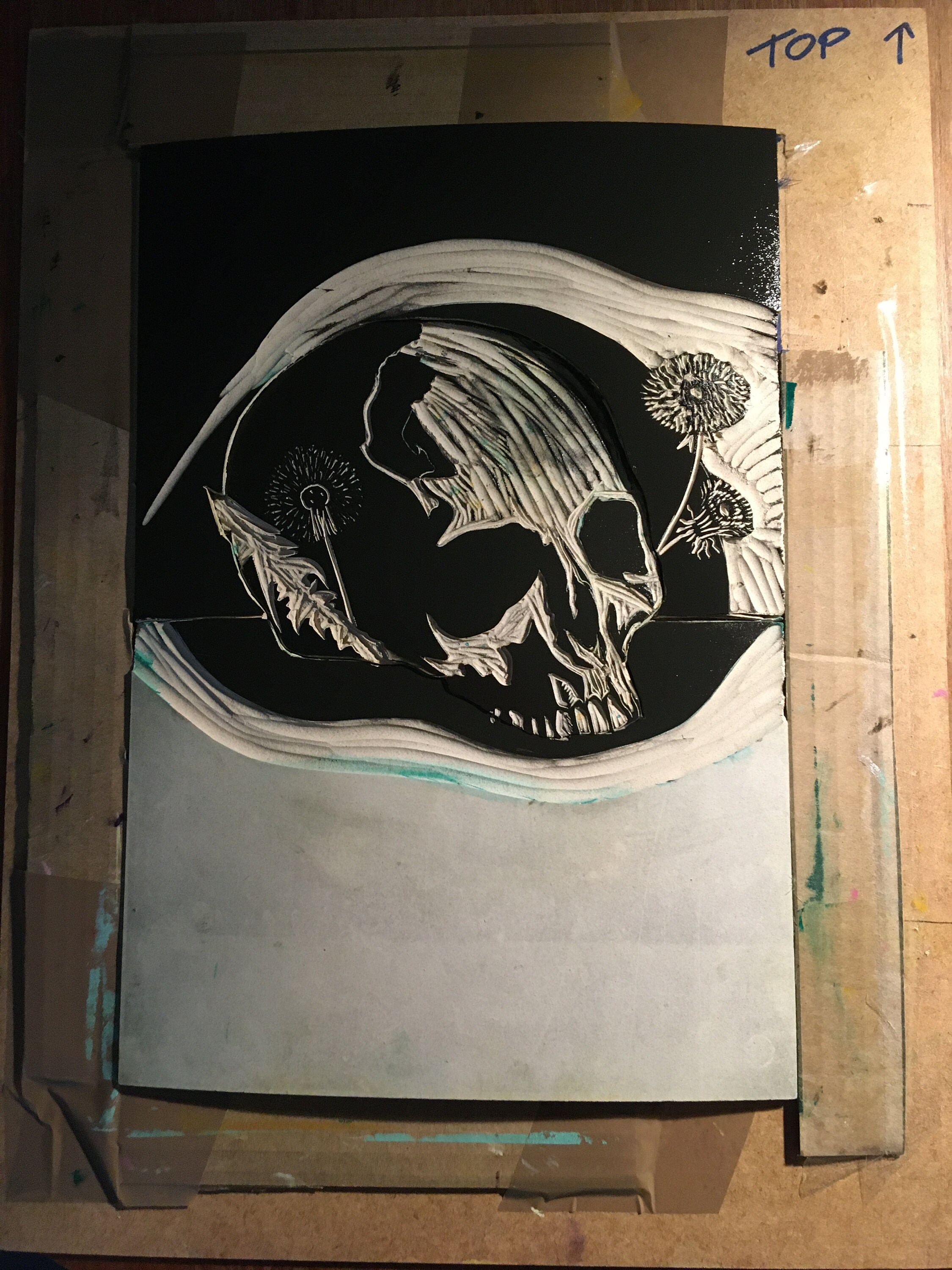 Screaming Skull Lino Print Green / Art Print / Anatomy / - Etsy
