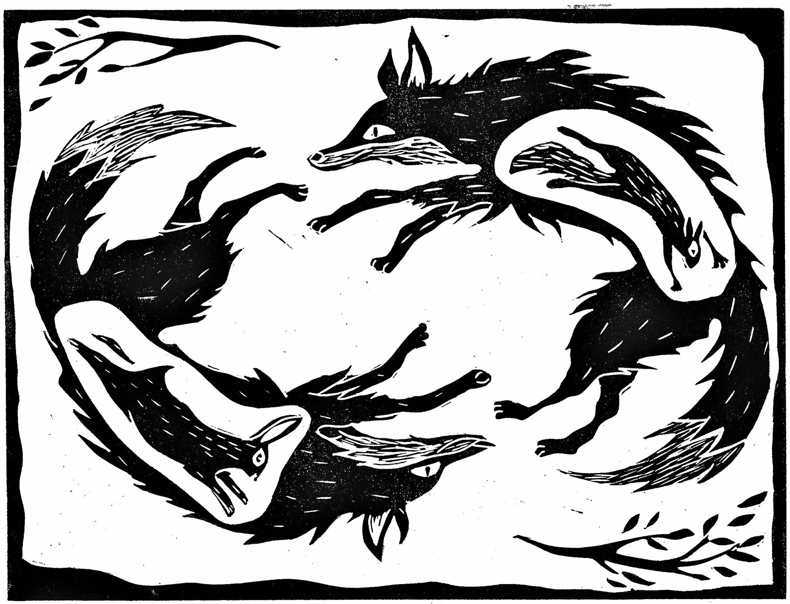 Wolf Lino Print / Fox Print / Mythology / Nature / Folklore / Animals ...