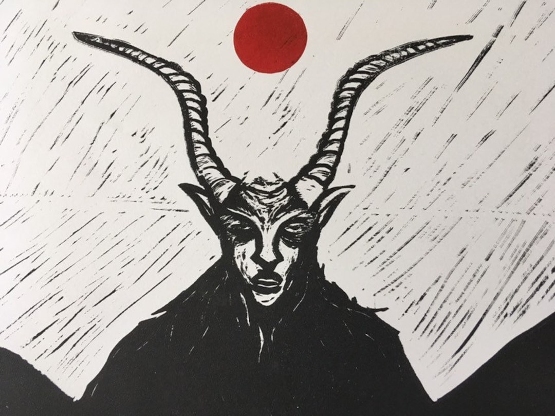 Gothic God Pan Lino Print / Satyr / Faun / Devil / Wicca / Folk Tale ...
