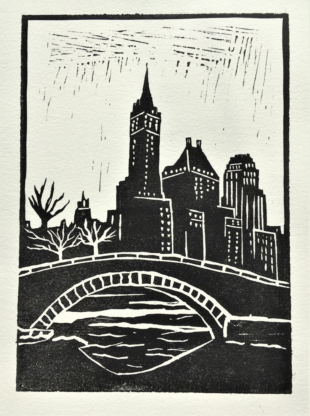 New York Central Park (gapstow Bridge) Lino Print / Architecture ...