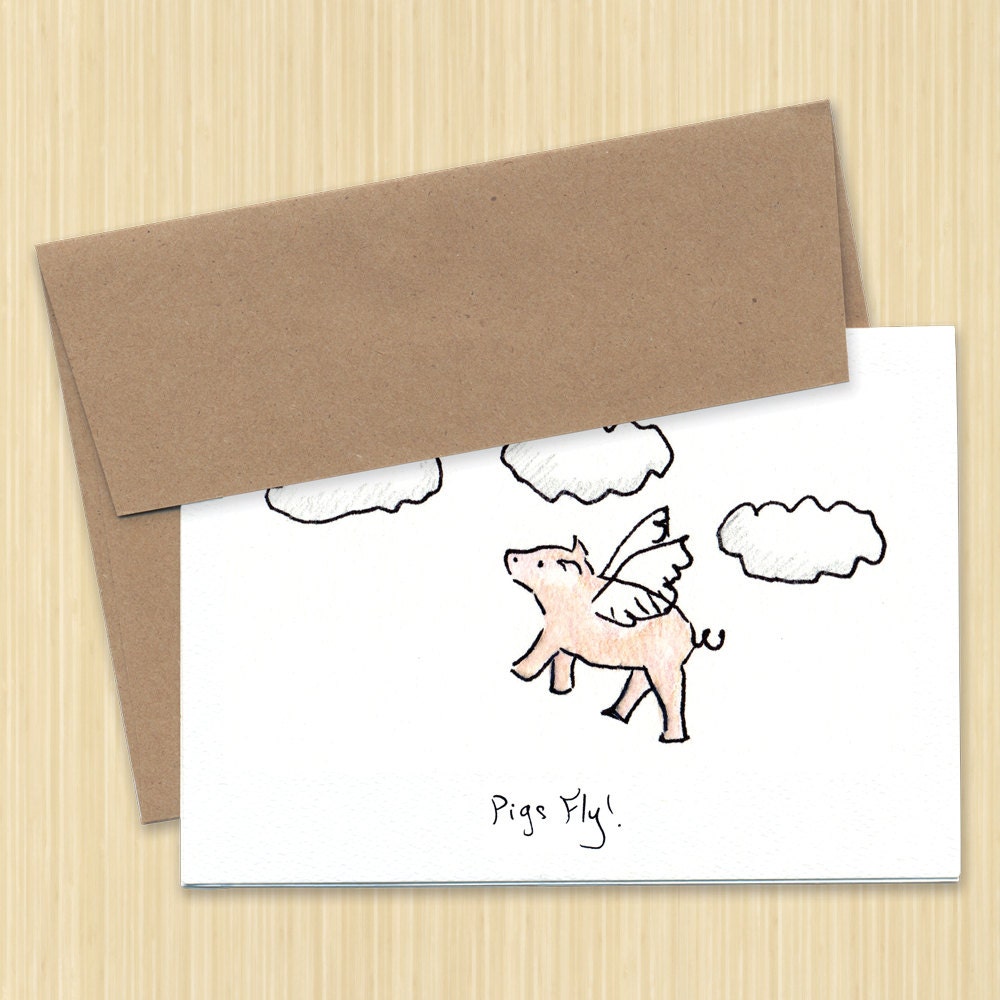 Flying Pig. Flying Pig Card. Greeting Card. Pig Card. | Etsy
