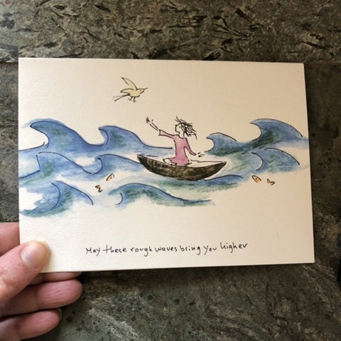 Sympathy Card. Ocean Card. Condolence Card. Ocean Waves. Woman in Boat ...