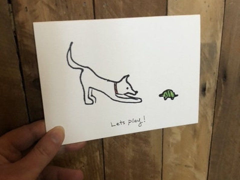 Hand Drawn Dog Greeting Card, Recycled Paper 'let's Play' - Etsy