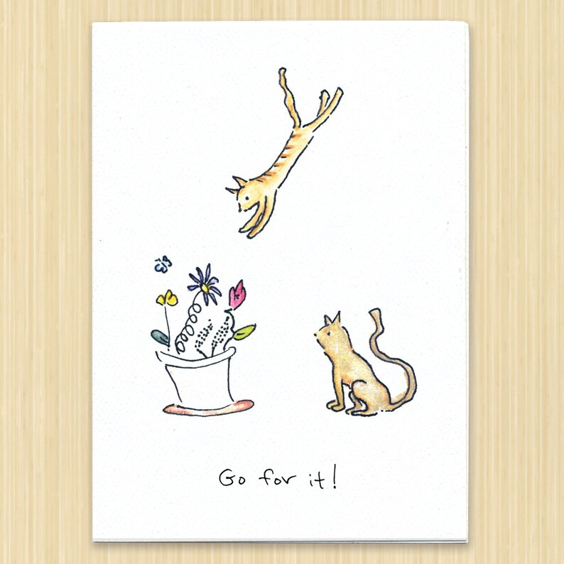 Encouragement Card. Cat Card. Go for It. Congratulations Card. Cute Cat ...