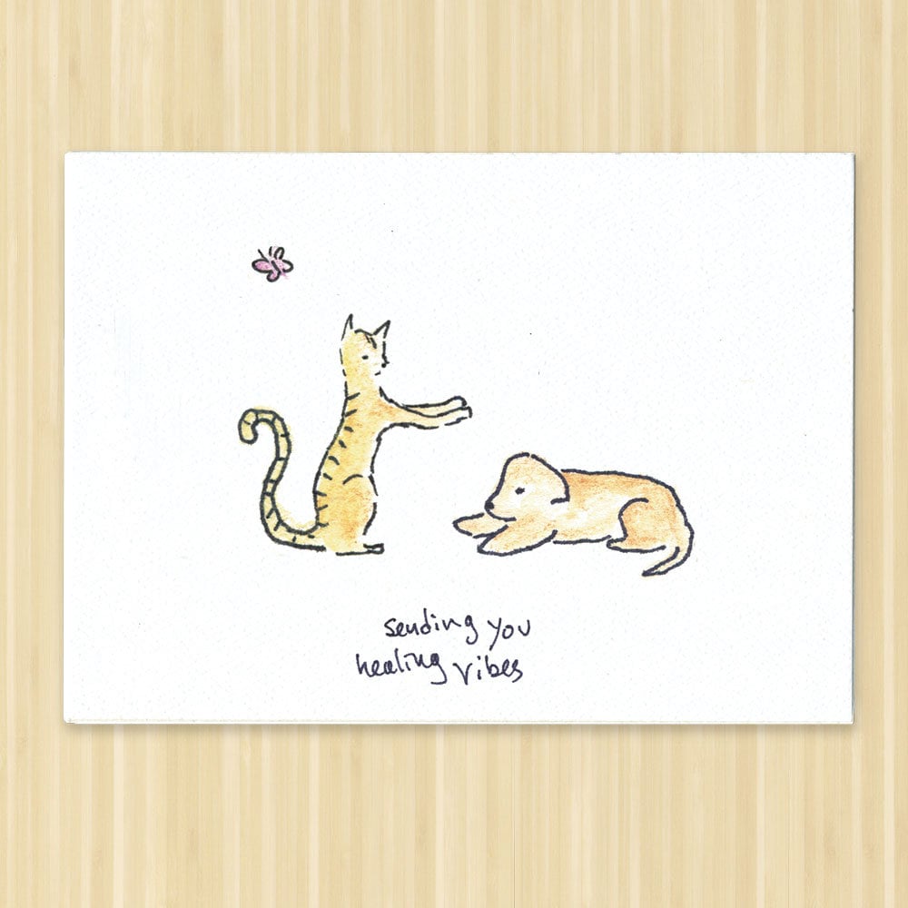 Sending Healing Vibes. Get Well Card. Cat Card. Dog Card. | Etsy