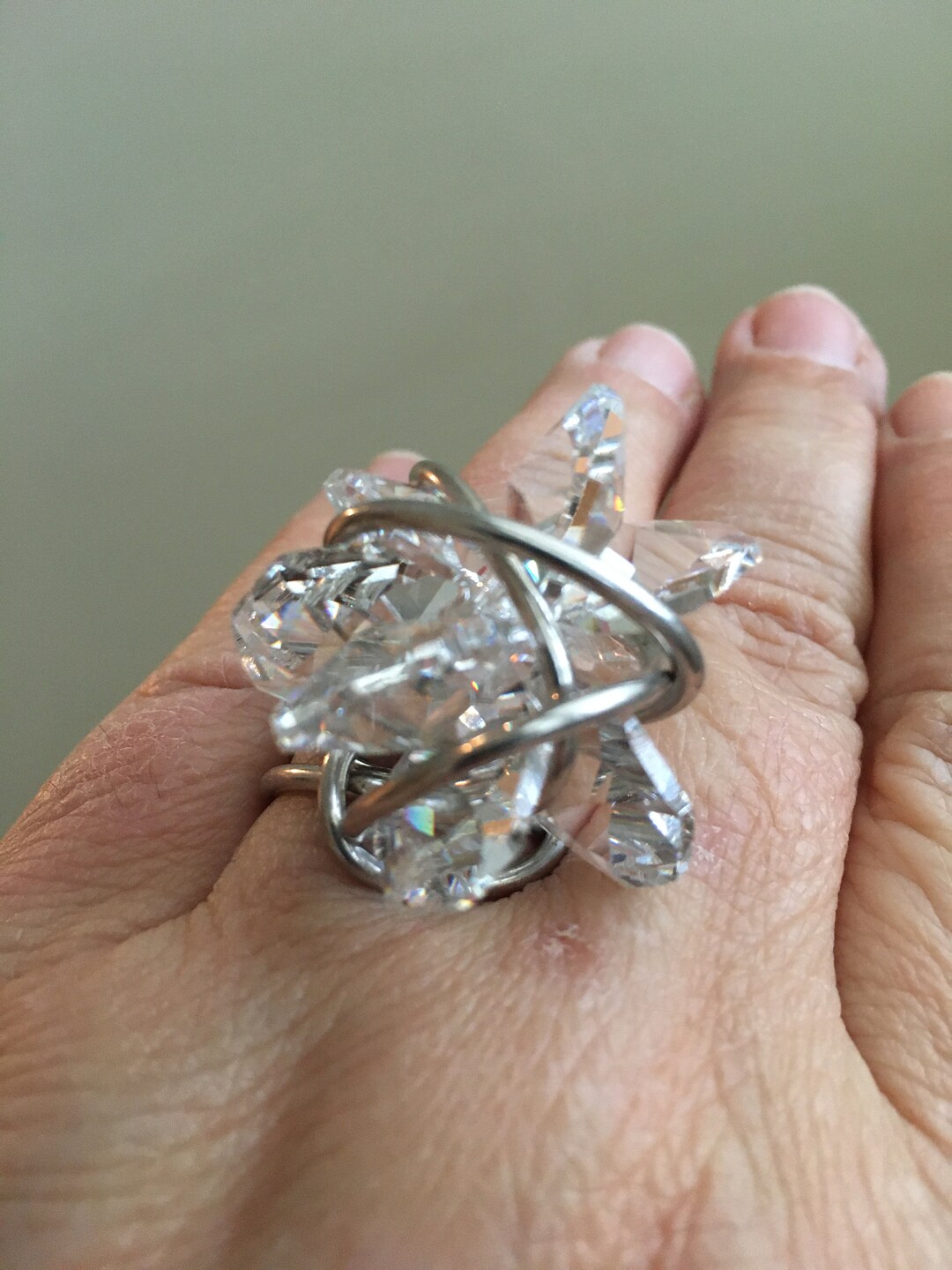 CRYSTAL. 925 STERLING SILVER Adjustible Size Ring - Etsy