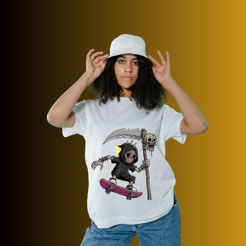 Spooky Skater Grim Reaper PNG, Halloween Streetwear Graphic, Creepy ...