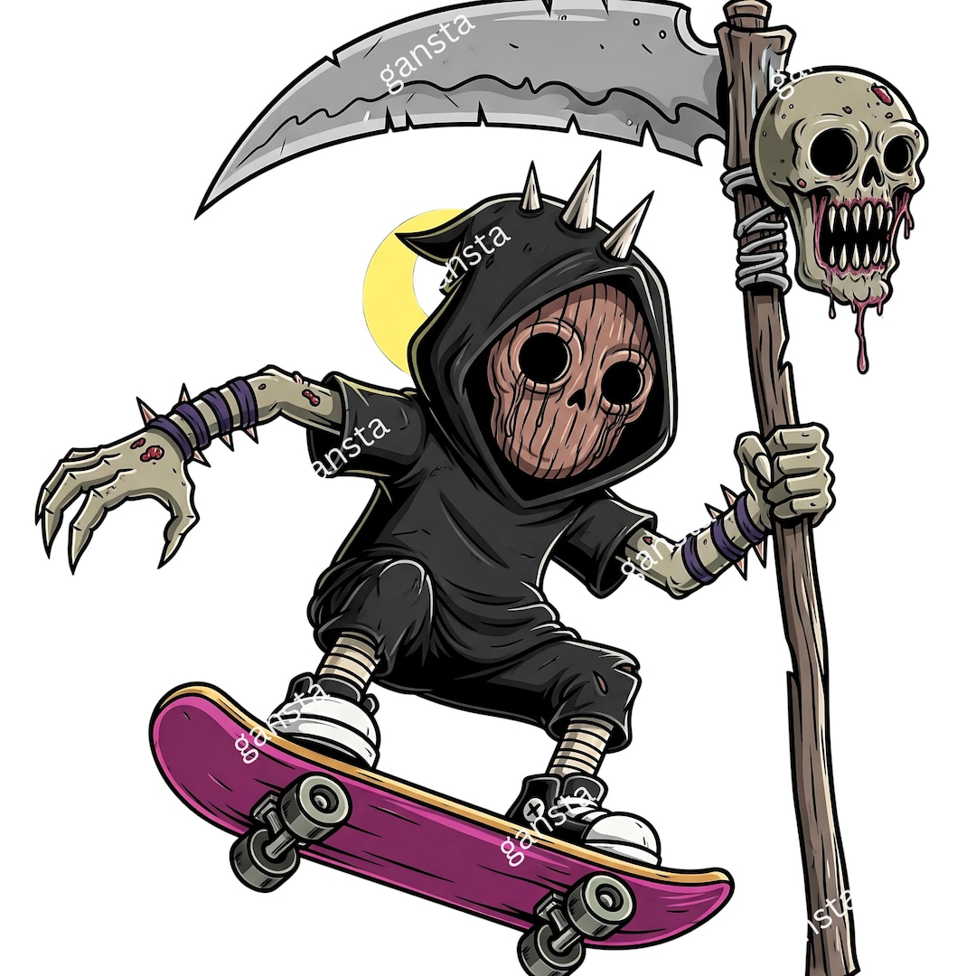 Spooky Skater Grim Reaper PNG, Halloween Streetwear Graphic, Creepy ...
