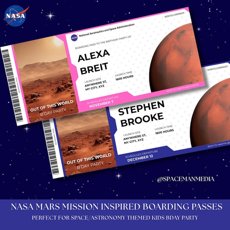 NASA Boarding Pass Birthday Invitation Space Party Printable Astronaut ...