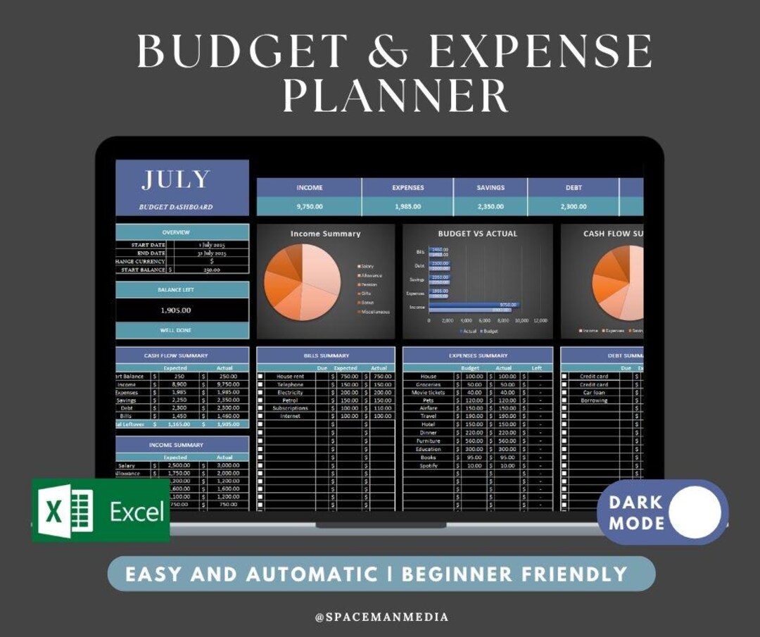Automatic Budget Planner Spreadsheet, Monthly Expense Tracker (excel ...