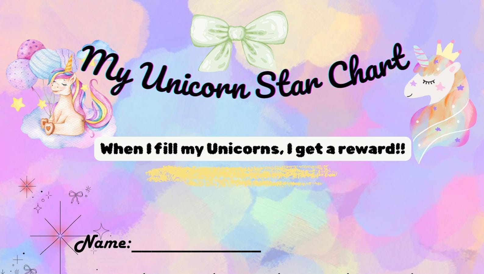 Unicorn Star Chart Printable | Reward Behavior Chart for Kids | Cute ...
