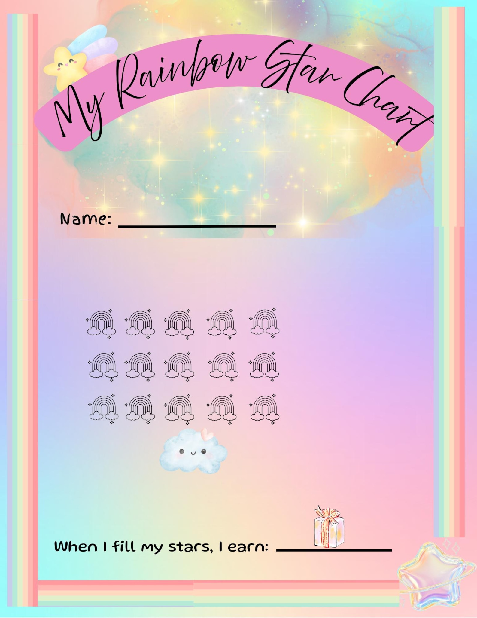 Rainbow Star Chart Printable | Kids Reward Behavior Chart | Cute Habit ...