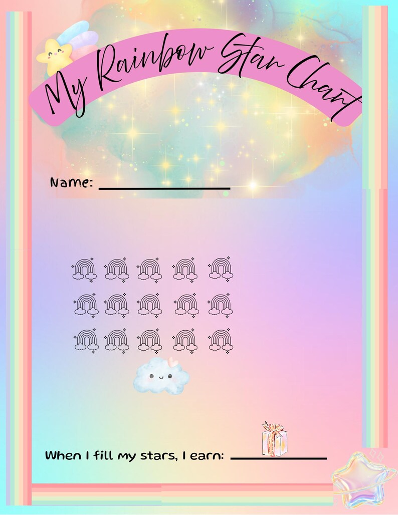 Rainbow Star Chart Printable | Kids Reward Behavior Chart | Cute Habit ...