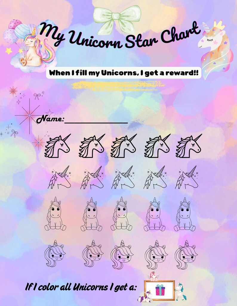 Unicorn Star Chart Printable | Reward Behavior Chart for Kids | Cute ...
