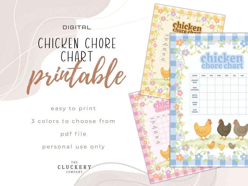 Chicken Chore Chart for Kids, Coop Care Checklist for Backyard Chickens ...