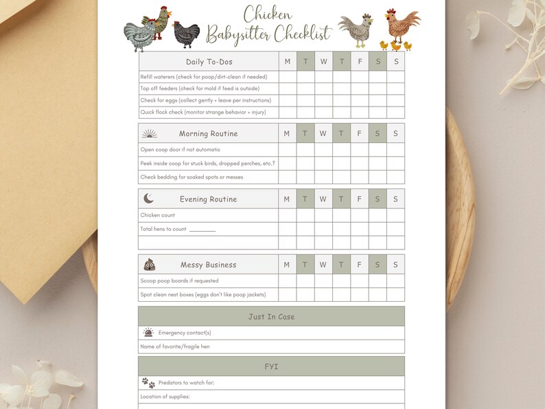 Chicken Babysitter Checklist Printable: Coop Chore Chart (PDF Download ...