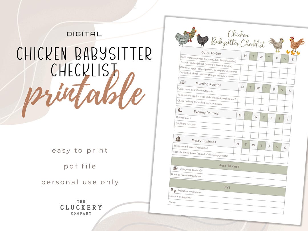 Chicken Babysitter Checklist Printable: Coop Chore Chart (PDF Download ...
