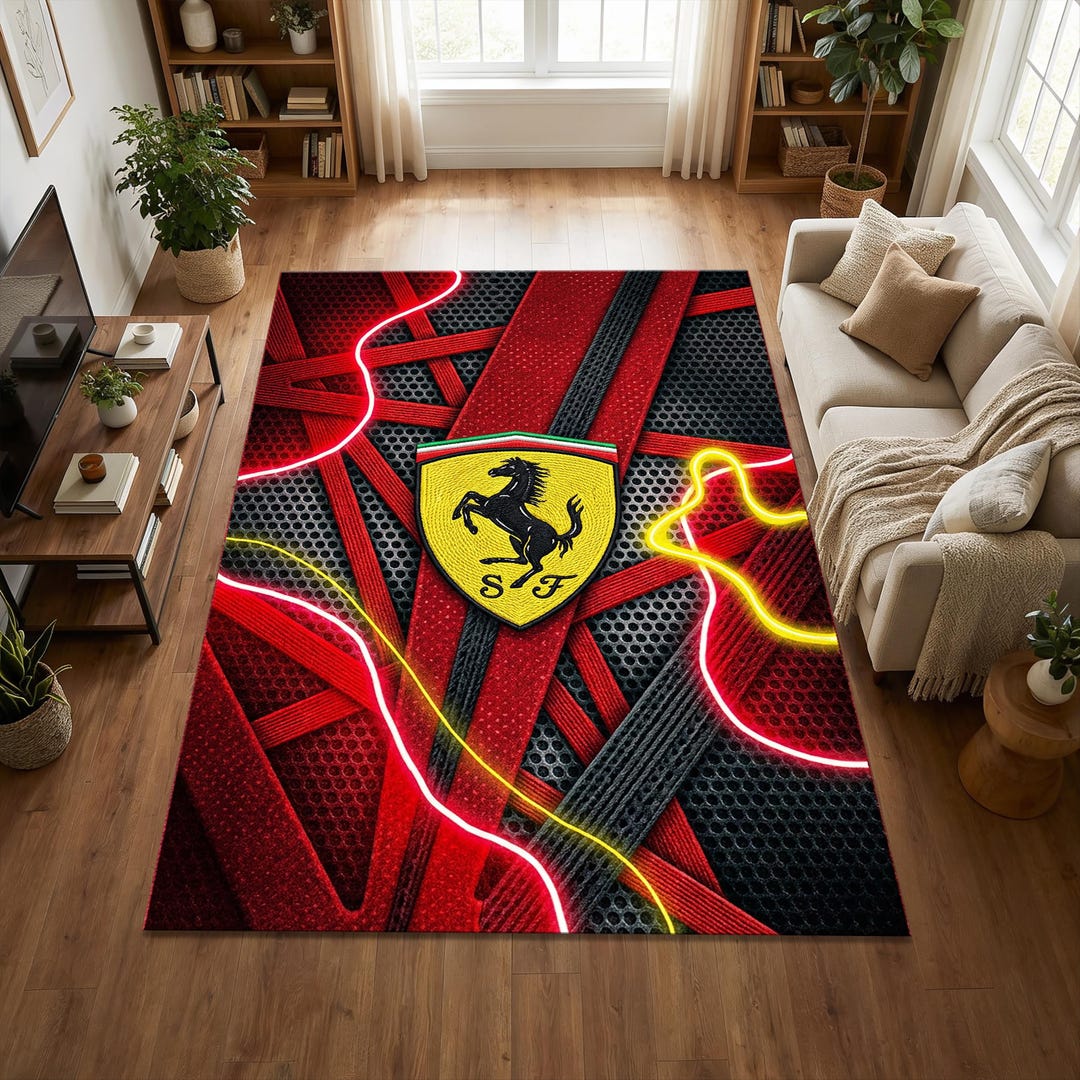 Luxury Ferrari Car Logo Area Rug | Carbon Fiber Texture Racing Floor ...