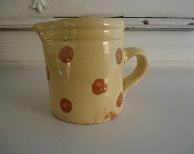 French Country Yellow Earthenware Pottery Small Pitcher With Handle and ...