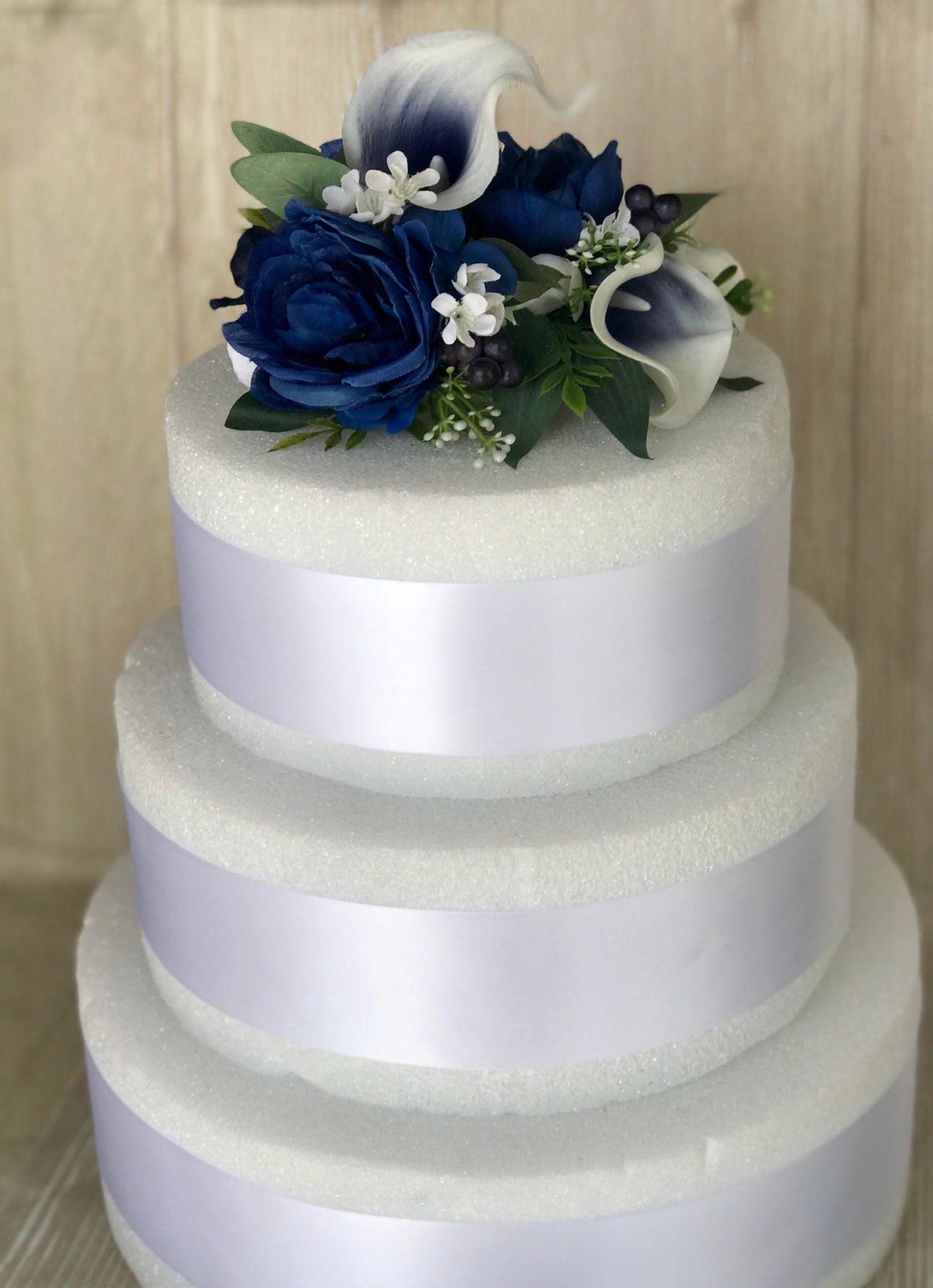 Navy Blue Cake Flowers Navy Cake Topper Silk Cake Flowers | Etsy