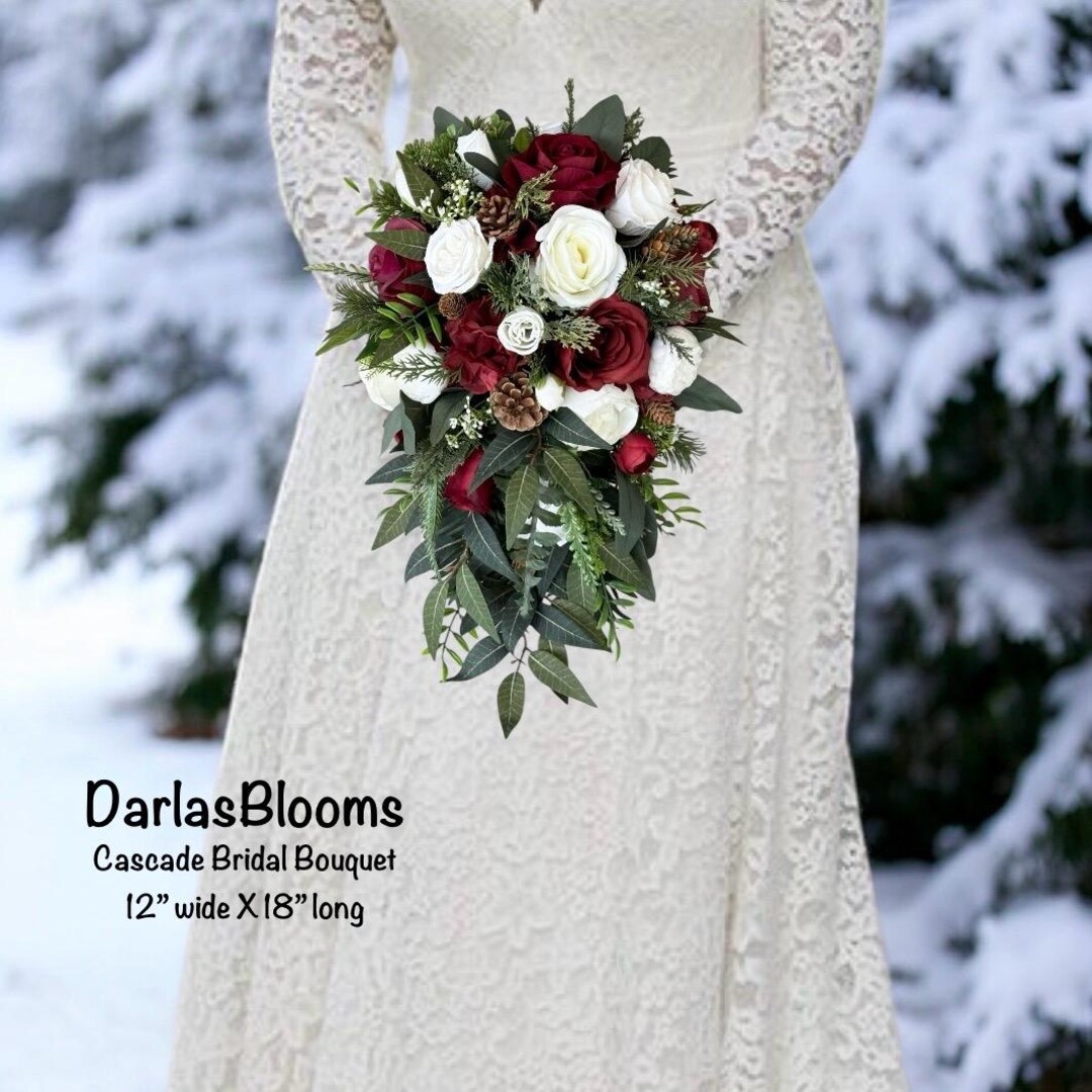 Burgundy Wedding Bouquet, Winter Wedding, Christmas Wedding Flowers ...