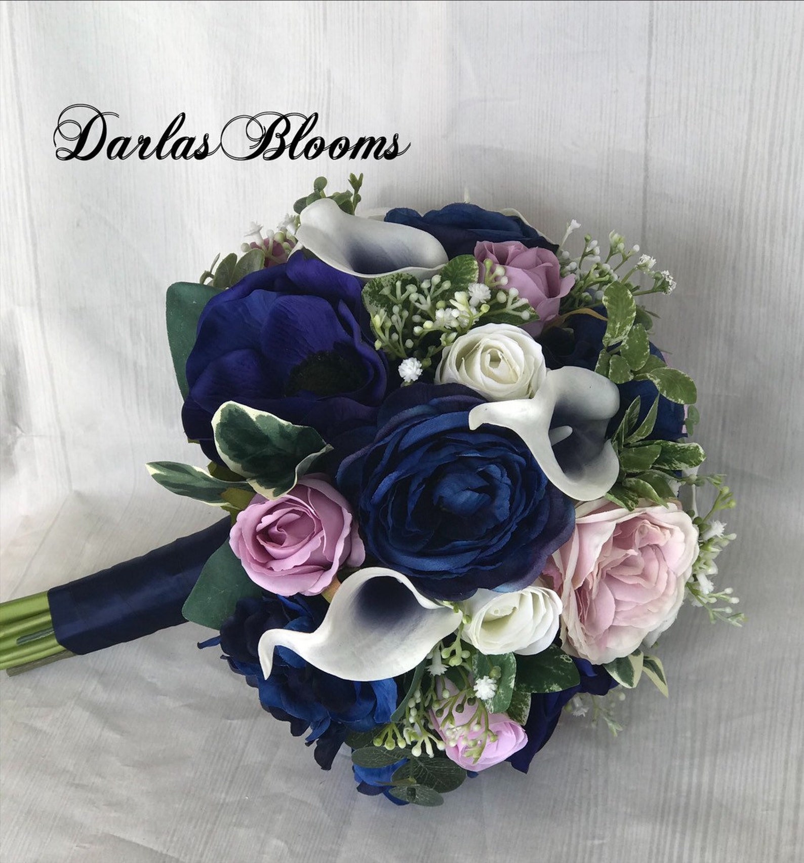 Navy Wedding Flowers, Navy Bridal Bouquet, Navy & Lavender Bouquet ...