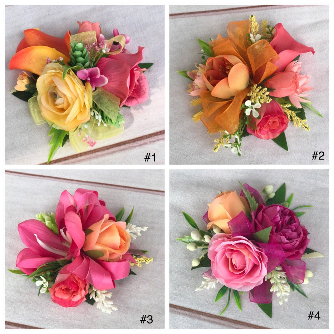 Hot Pink Corsage, Colorful Corsage, Tropical Corsage, Orange Corsage ...