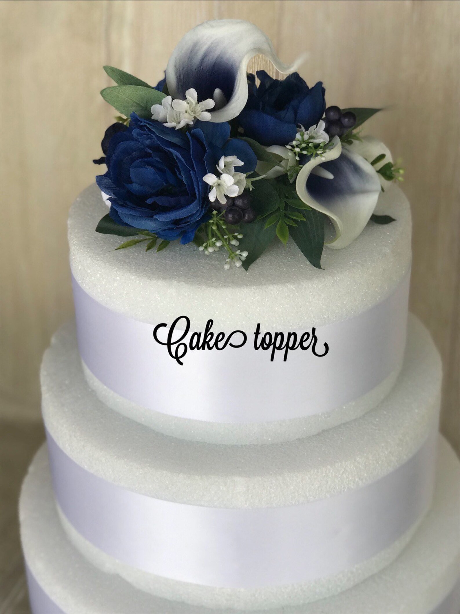 Navy Blue Cake Flowers, Navy Cake Topper, Silk Cake Flowers, Blue Cake ...