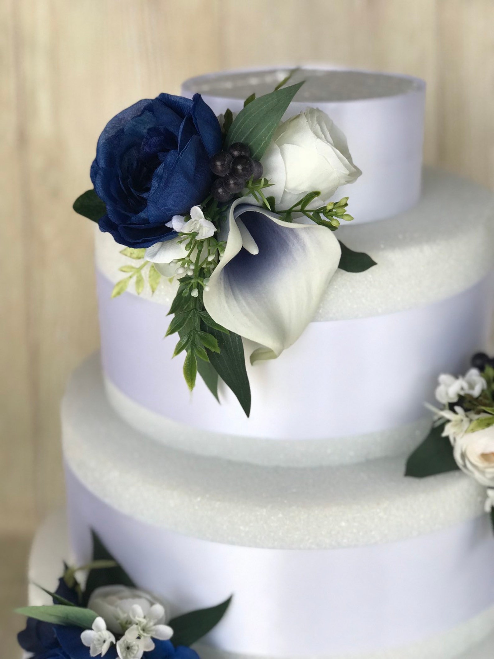 Navy Blue Cake Flowers Navy Cake Topper Silk Cake Flowers | Etsy