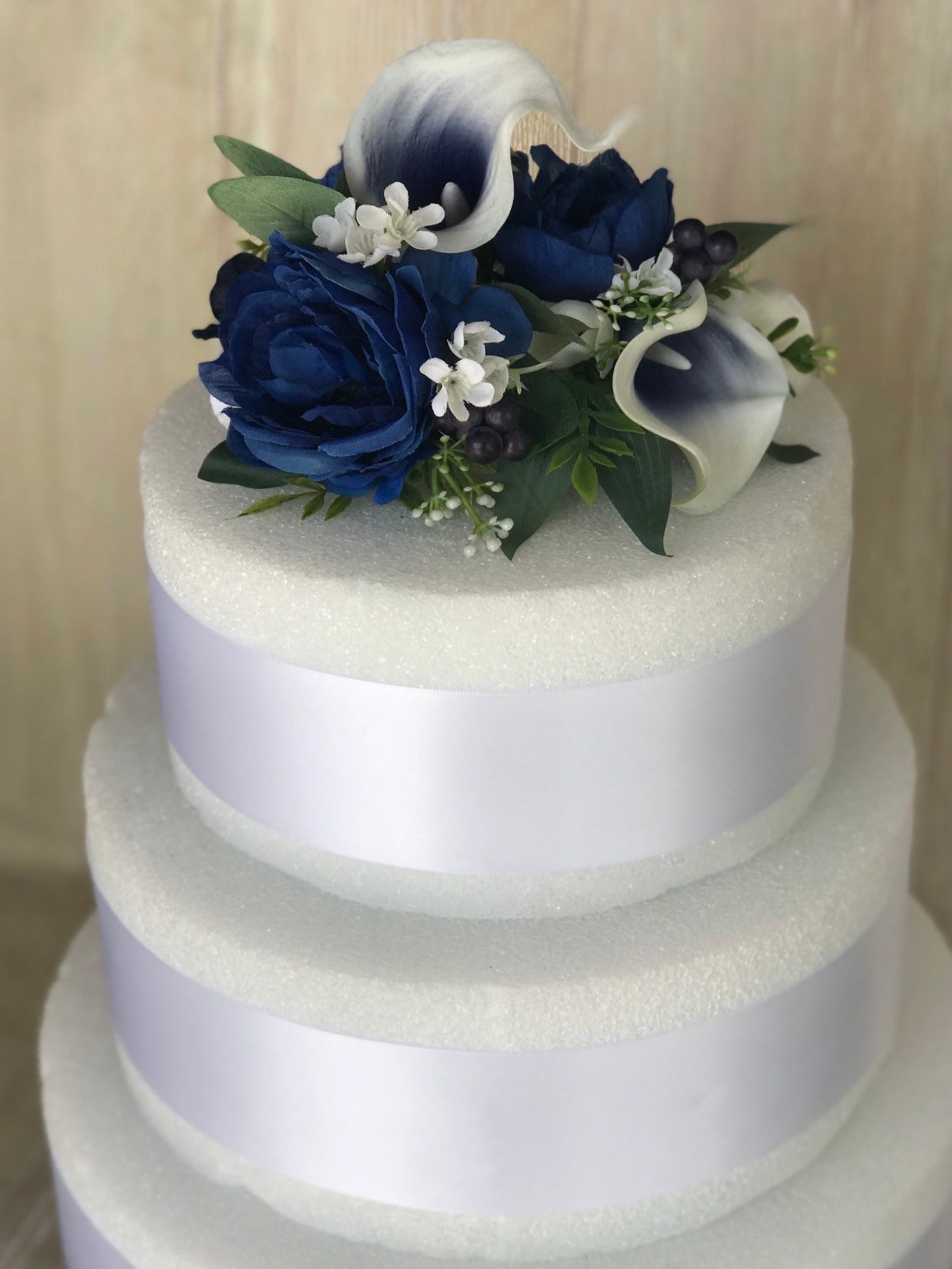 Navy Blue Cake Flowers, Navy Cake Topper, Silk Cake Flowers, Blue Cake ...