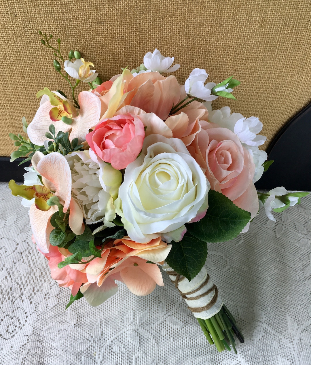 Wedding Bouquet, Peach Wedding Bouquet, Bridal Bouquet, Succulent ...