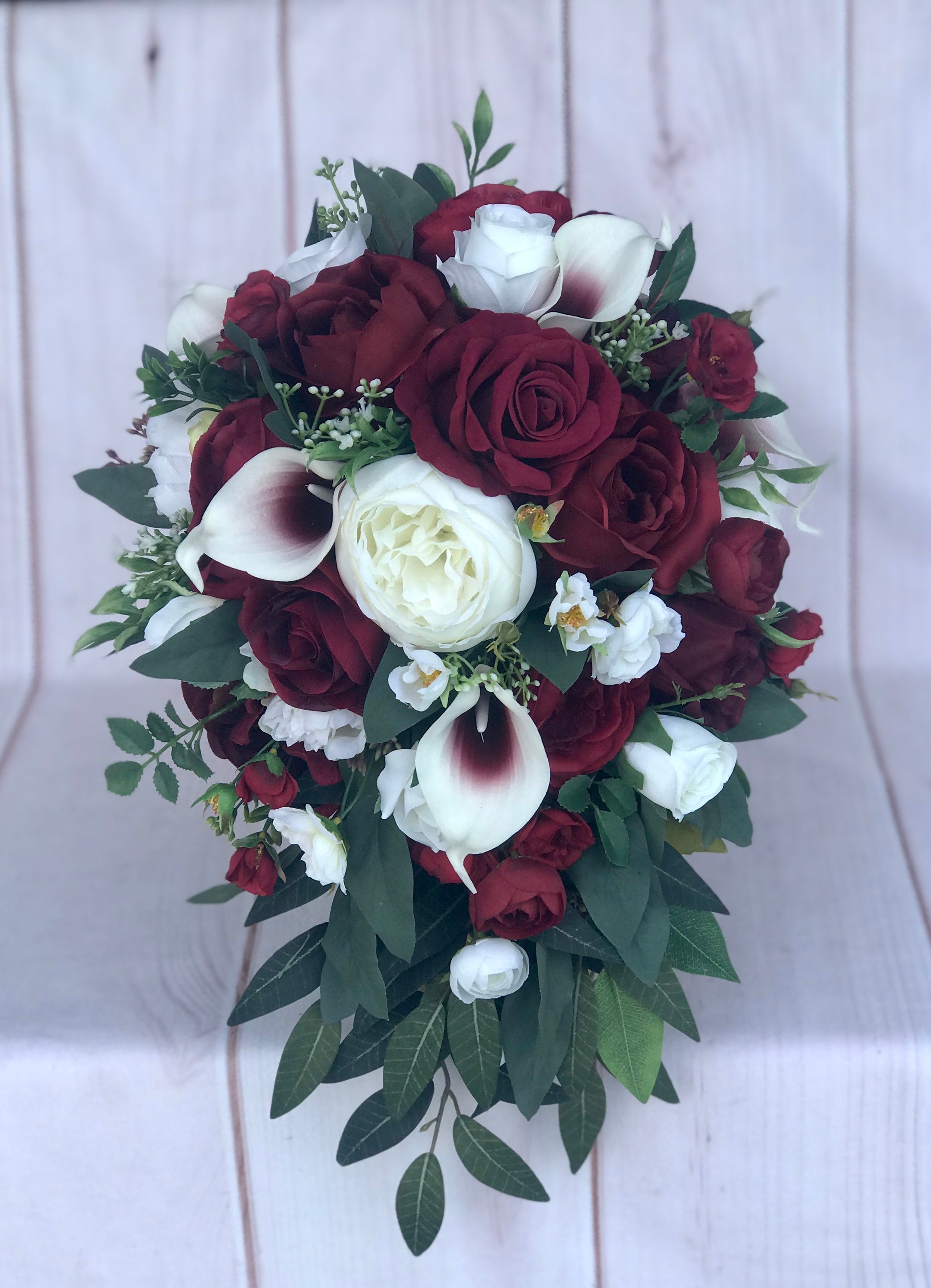 Cascade wedding bouquet Burgundy Bridal bouquet Waterfall | Etsy