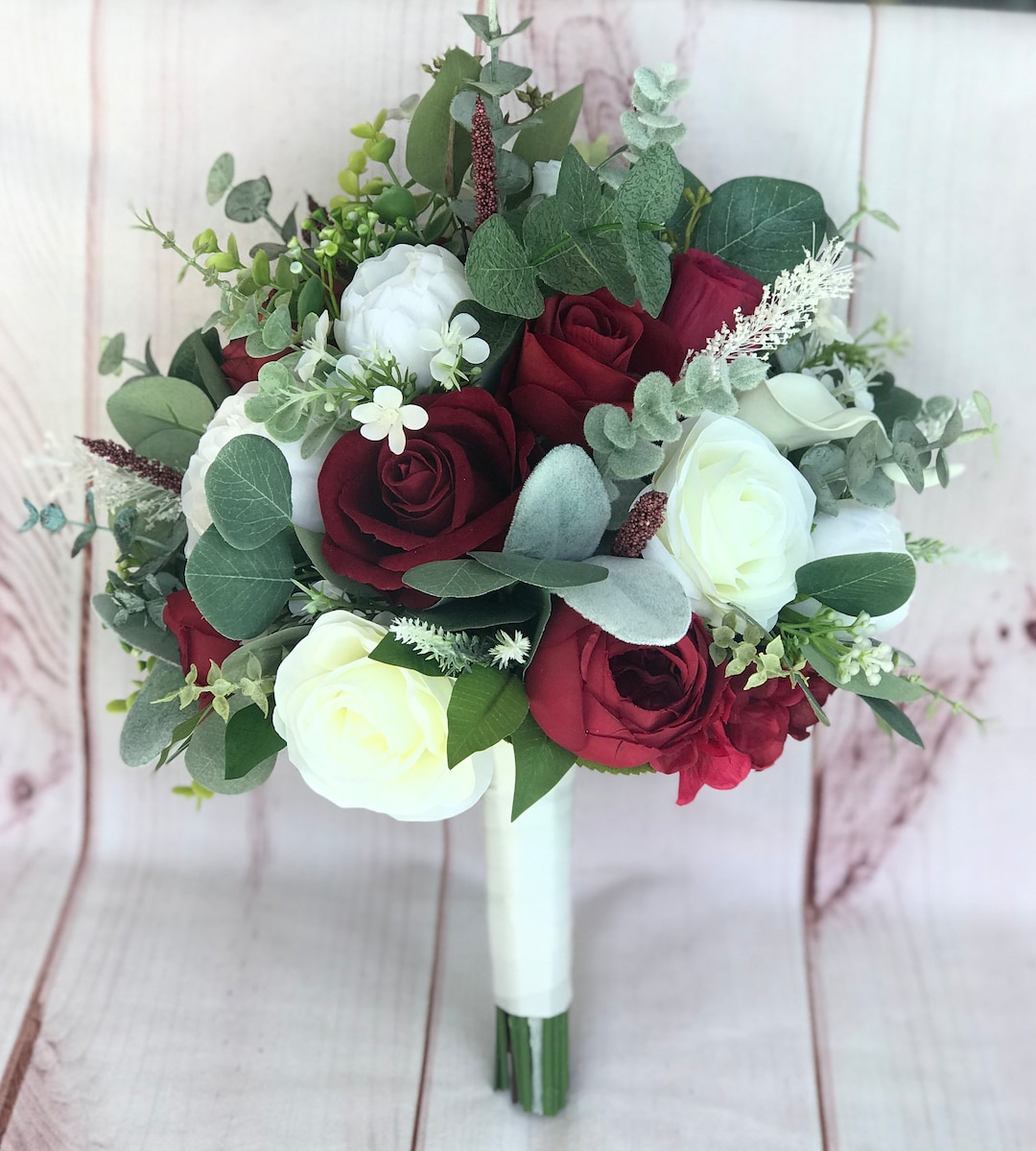 Burgundy Wedding Bouquet, Burgundy and White Wedding Flowers, Sage and ...