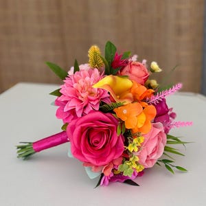 Cascade Tropical Bouquet, Silk Tropical Flowers, Beach Wedding, Bright ...