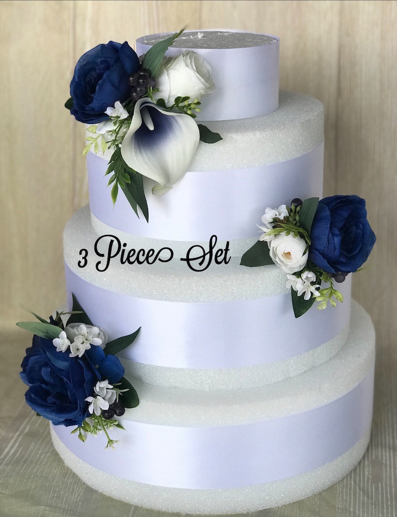 Navy Blue Cake Flowers, Navy Cake Topper, Silk Cake Flowers, Blue Cake ...