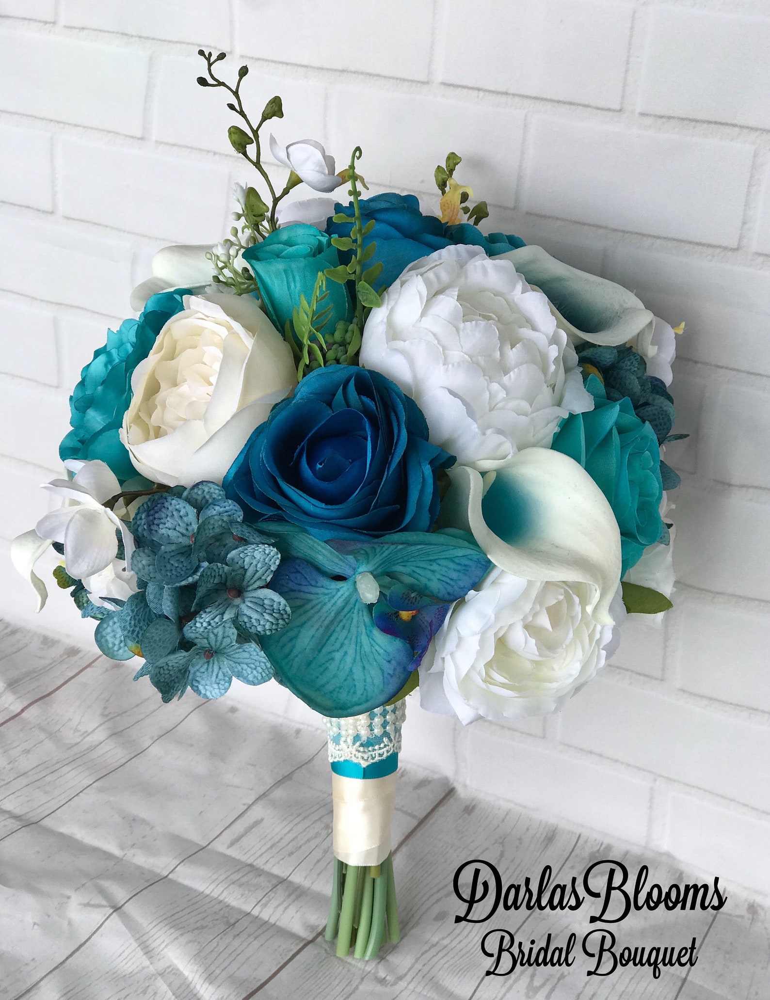 Wedding bouquet Bridal bouquet Turquoise wedding flowers | Etsy