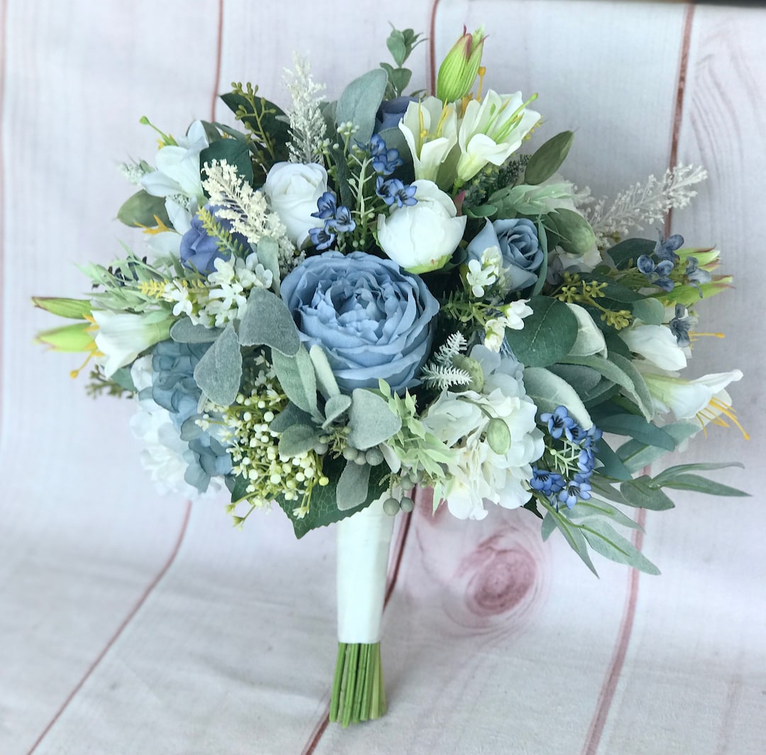 Dusty Blue Flowers,dusty Blue Bouquet,sage & Blue Flowers,silk Flowers ...