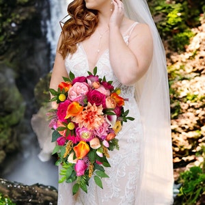 Cascade Tropical Bouquet, Silk Tropical Flowers, Beach Wedding, Bright ...