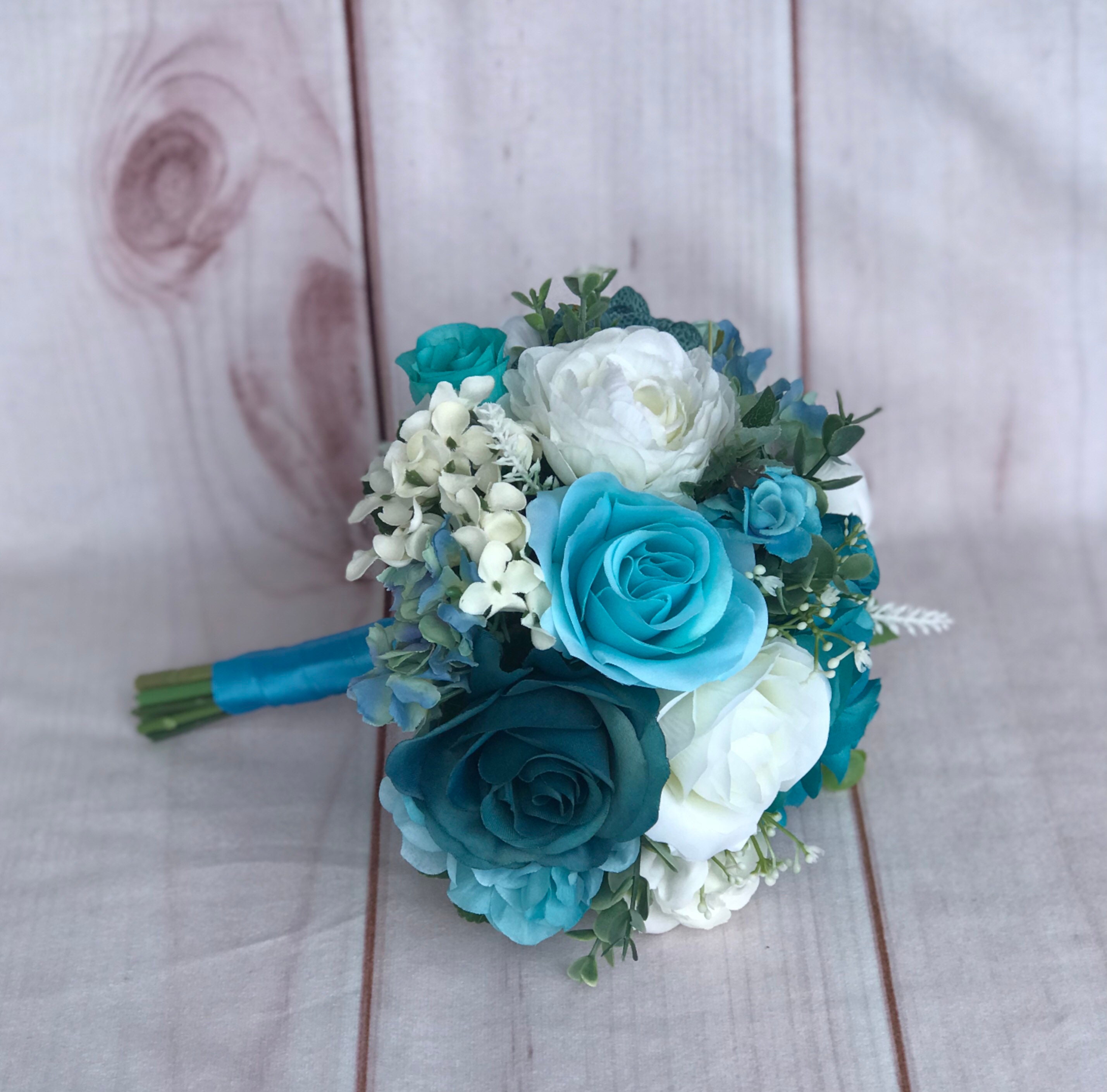 Wedding Bouquet Bridal Bouquet Turquoise Wedding Flowers - Etsy UK