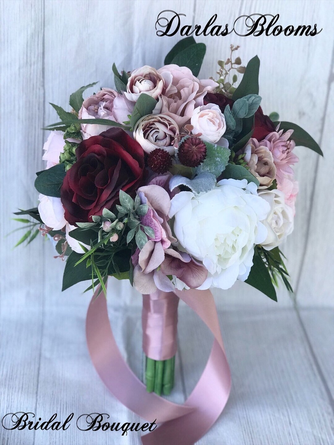 Dusty Rose Bouquet, Blush and Dusty Pink Bouquet, Mauve and Burgundy ...