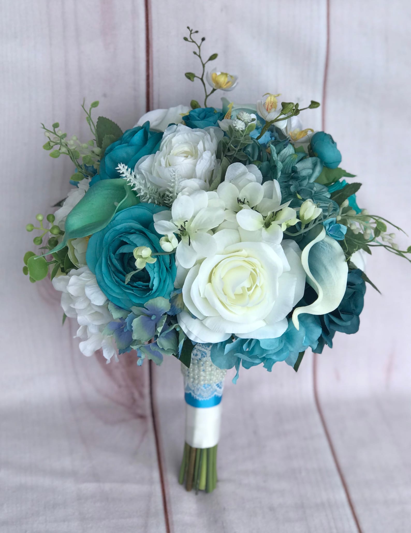 Wedding Bouquet, Bridal Bouquet, Turquoise Wedding Flowers, Teal ...